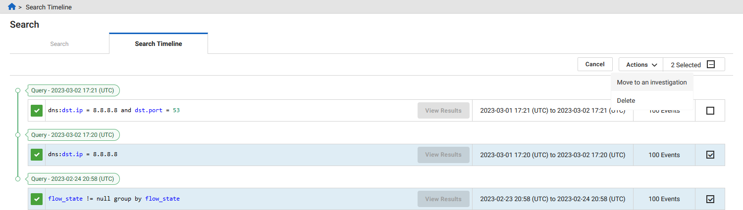 Creating queries with Search Timeline | FortiNDR Cloud 2023.2.0